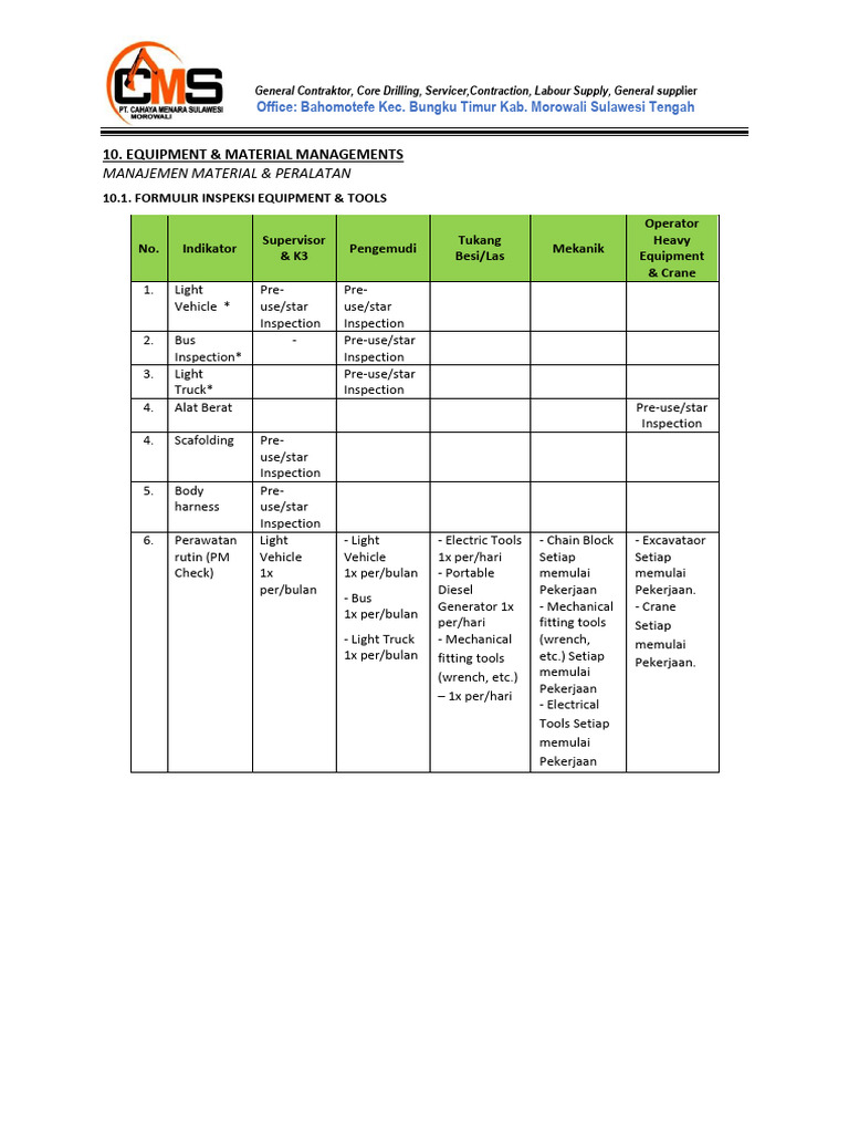10. Equipment & Material Management | PDF