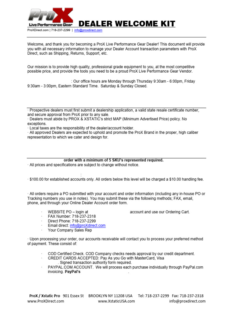 ProX Dealer Welcome Kit Guide | PDF | Credit Card | Sales Taxes In The ...