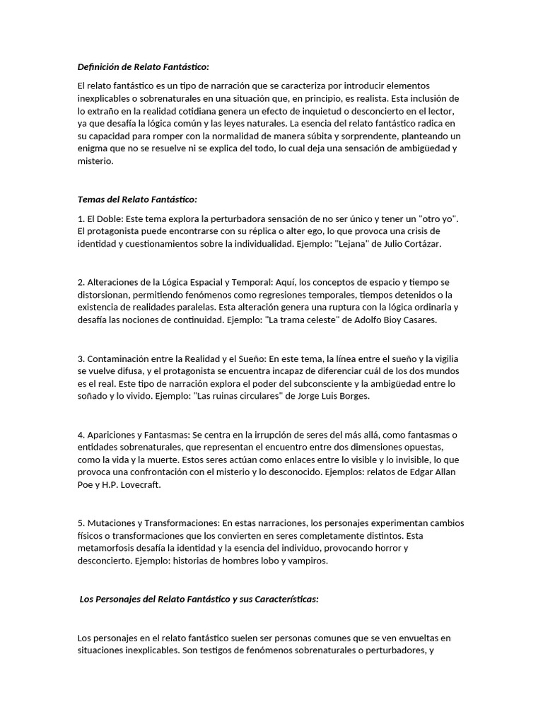 Definición de Relato Fantástico | PDF | Fantasía | Literatura de fantasía