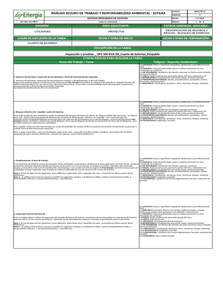1. AST&RA_Verificación_ UPS_Cuarto de Baterías_Respaldo (3) (1) | PDF ...