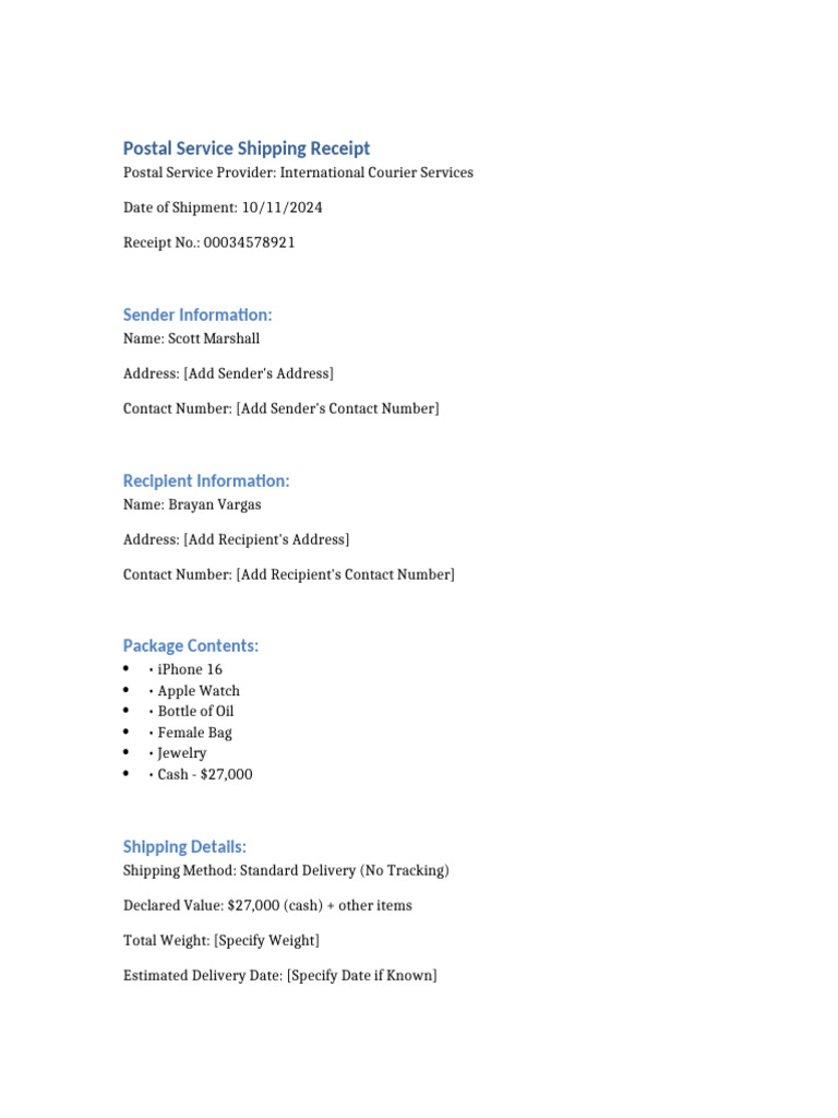 Shipping Receipt | PDF