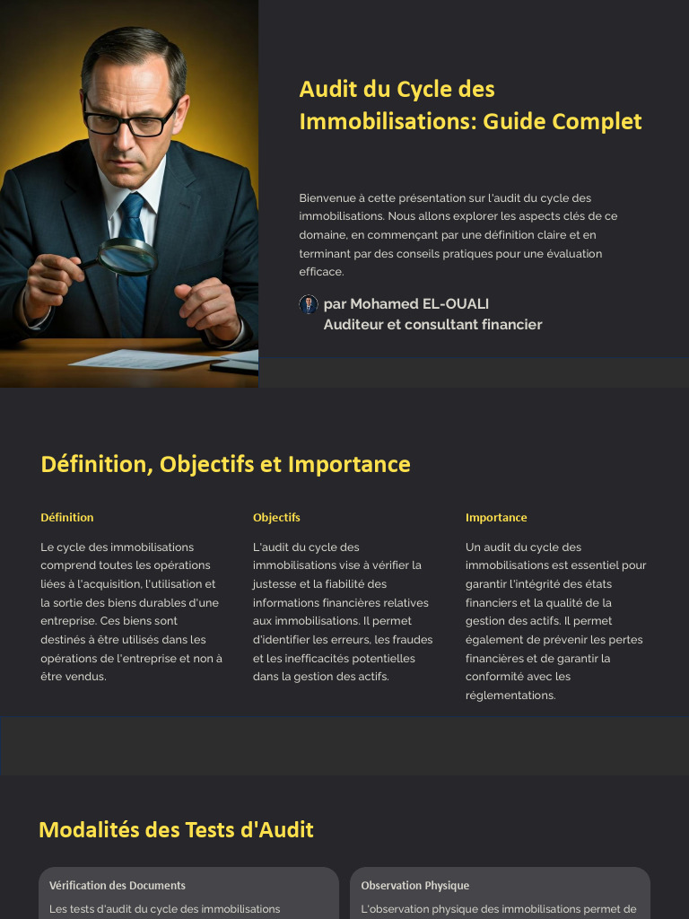 Audit du Cycle des Immobilisations | PDF | Audit | Comptabilité