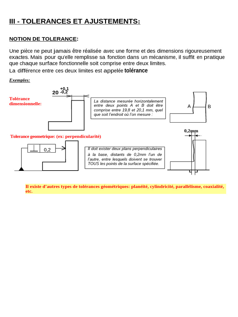 CHAPITRE III Tolerances Ajustements (1) | PDF | Tolérance géométrique