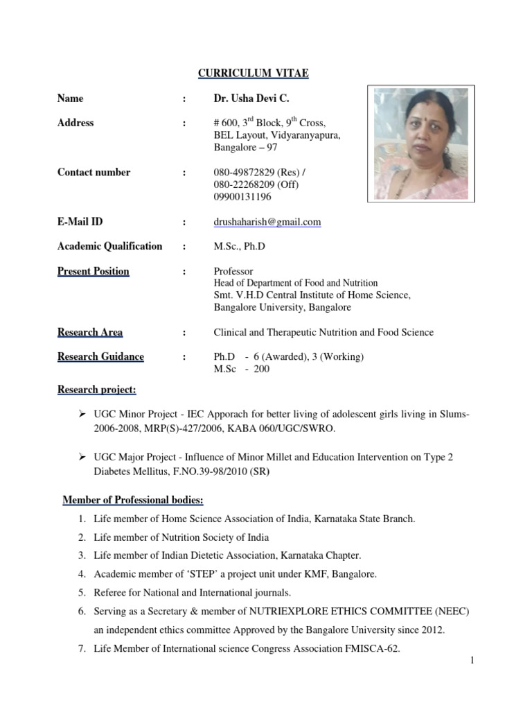 DR Usha Devi C, Home Science | PDF | Body Mass Index | Malnutrition