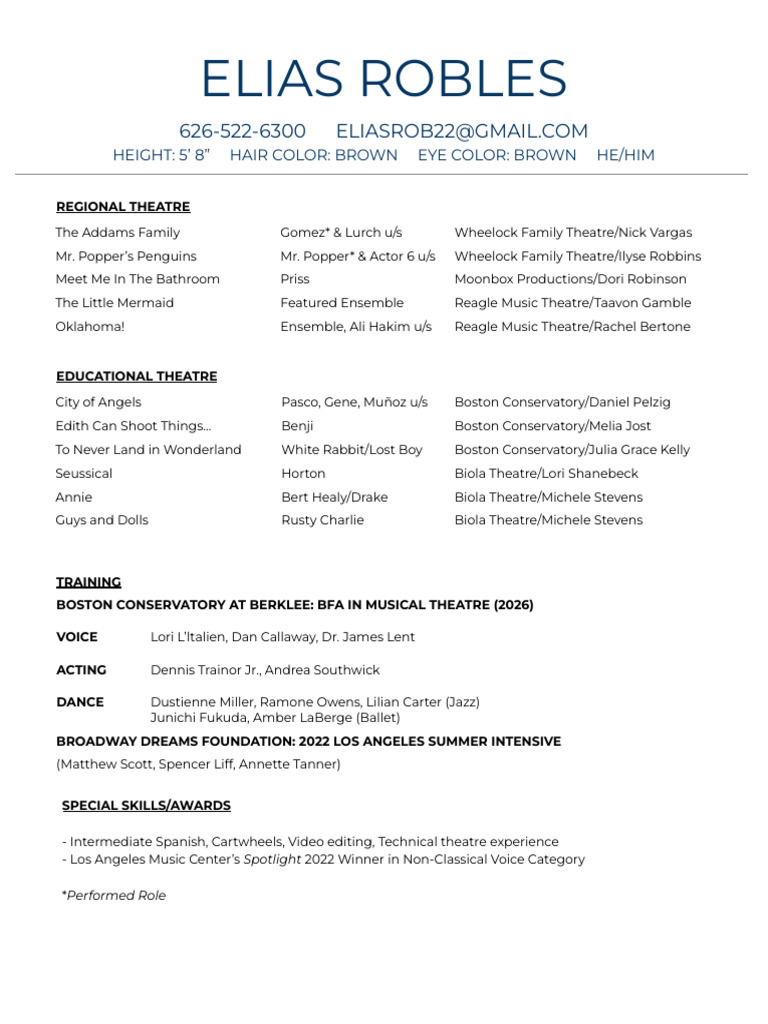 Elias Robles - Artistic Resume 3 | PDF