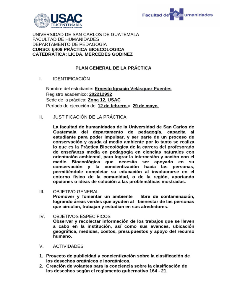 Plan de Practica USAC 2024 | PDF | Residuos | Entorno natural