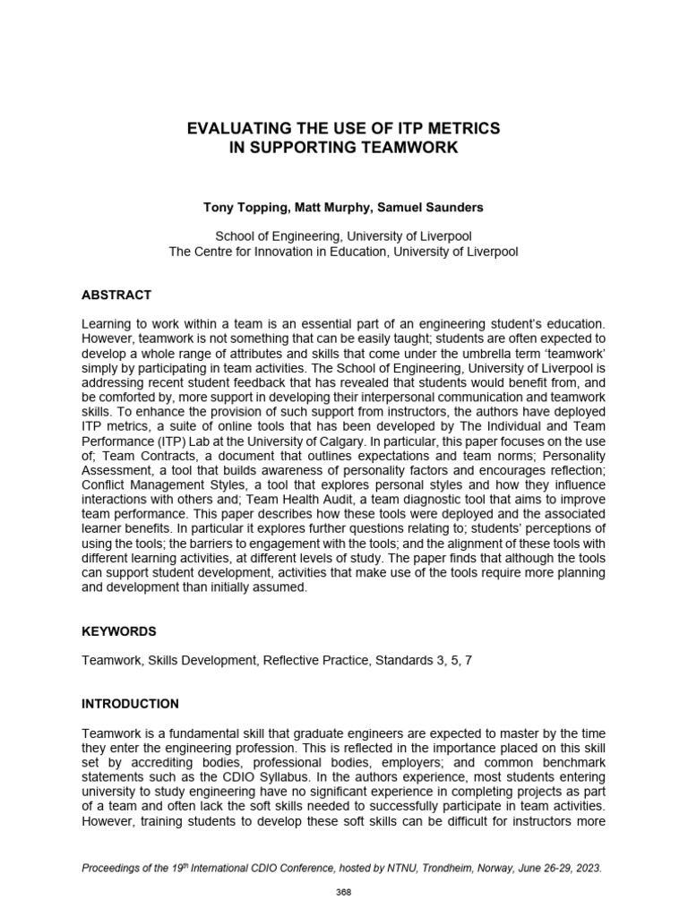 Evaluating The Use of Itp Metrics | PDF