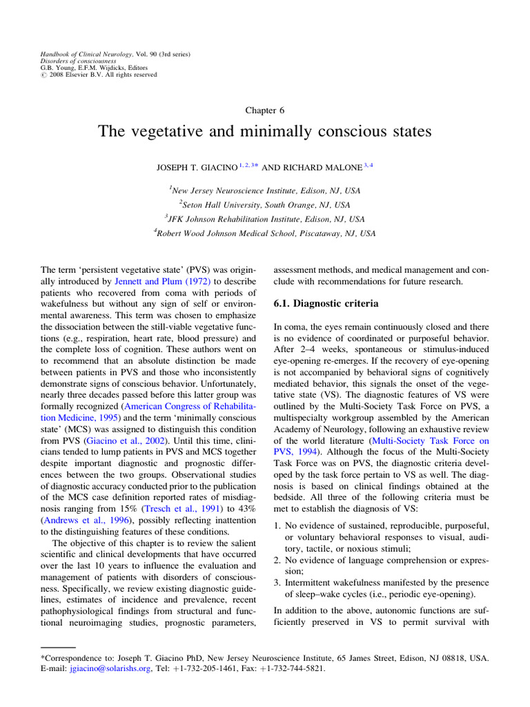 CH 6 The Vegetative and Minimally Conscious States | PDF | Coma ...
