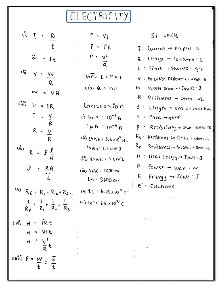 Electricity Formula | PDF
