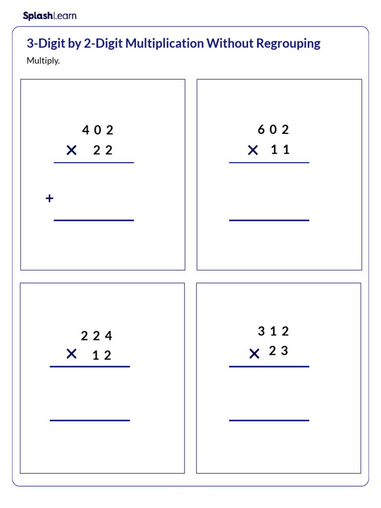 Multiply 3-Digit by 2-Digit Without Regrouping Worksheet | PDF