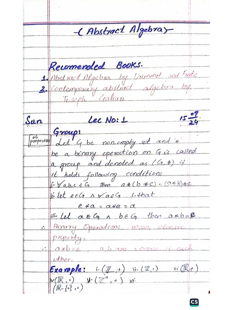 Abstract Algebra Lec Notes | PDF