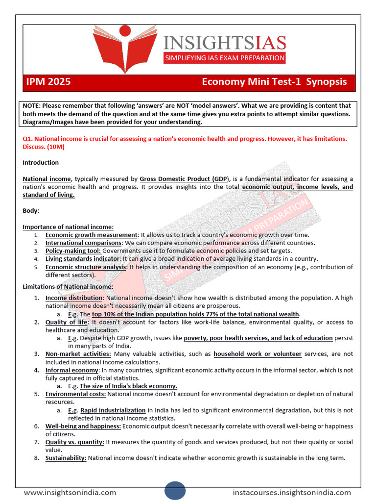 IPM-Test-Series-2025-1-0-Economy Mini Test 1 (Mains) - Synopsis | PDF ...