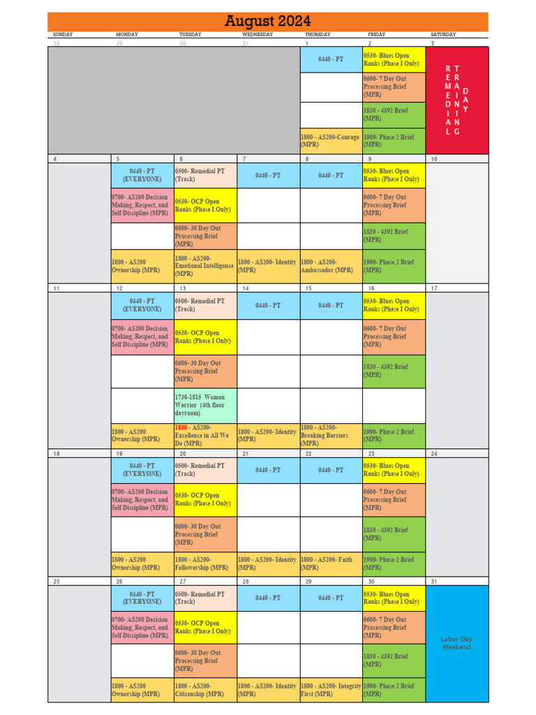 August AS 200 Calendar | PDF