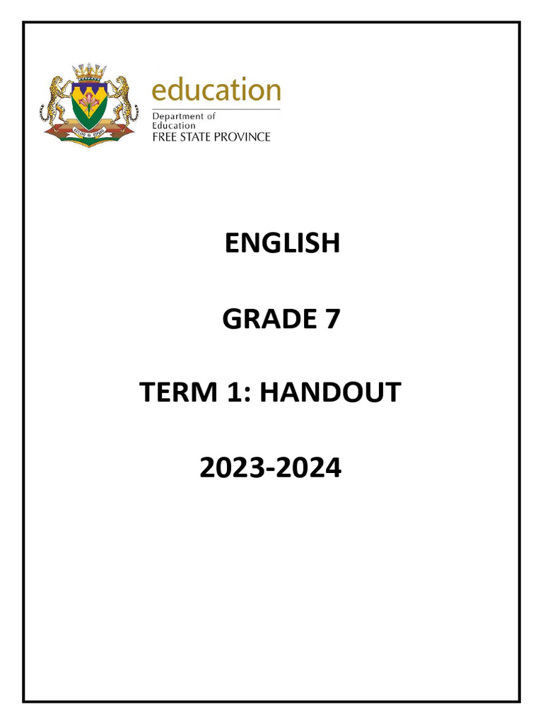 Grade 7 English Term 1 Handout 2023 | PDF | English Language | Grammar