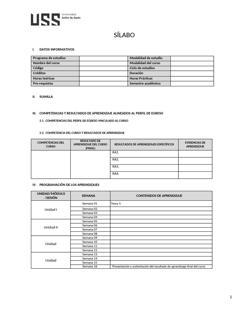 Formato Sílabo-Unidades 2024 | PDF | Aprendizaje | Modificación de comportamiento