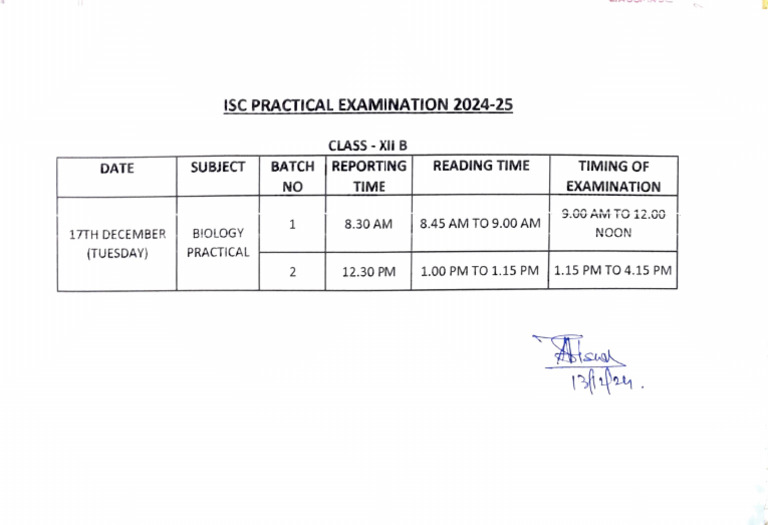 ISC BIOLOGY PRACTICAL NOTICE | PDF