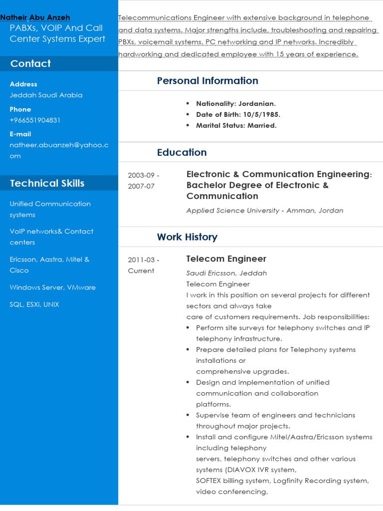 Natheir Abu Anzeh Resume | PDF | Cisco Certifications | Voice Over Ip