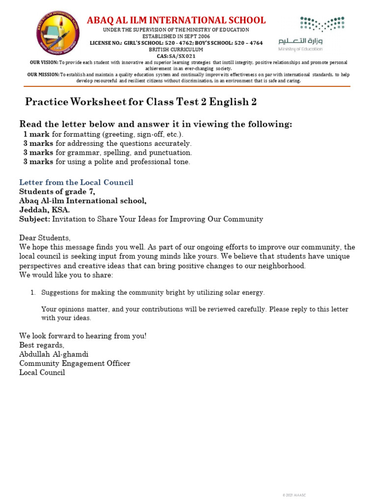 Practice Class Test Worksheet | PDF