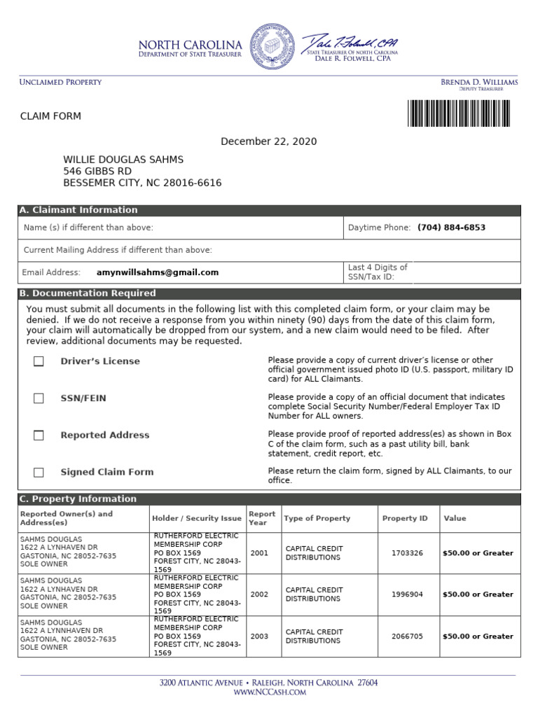 Claim Form: A. Claimant Information | PDF | Social Security Number