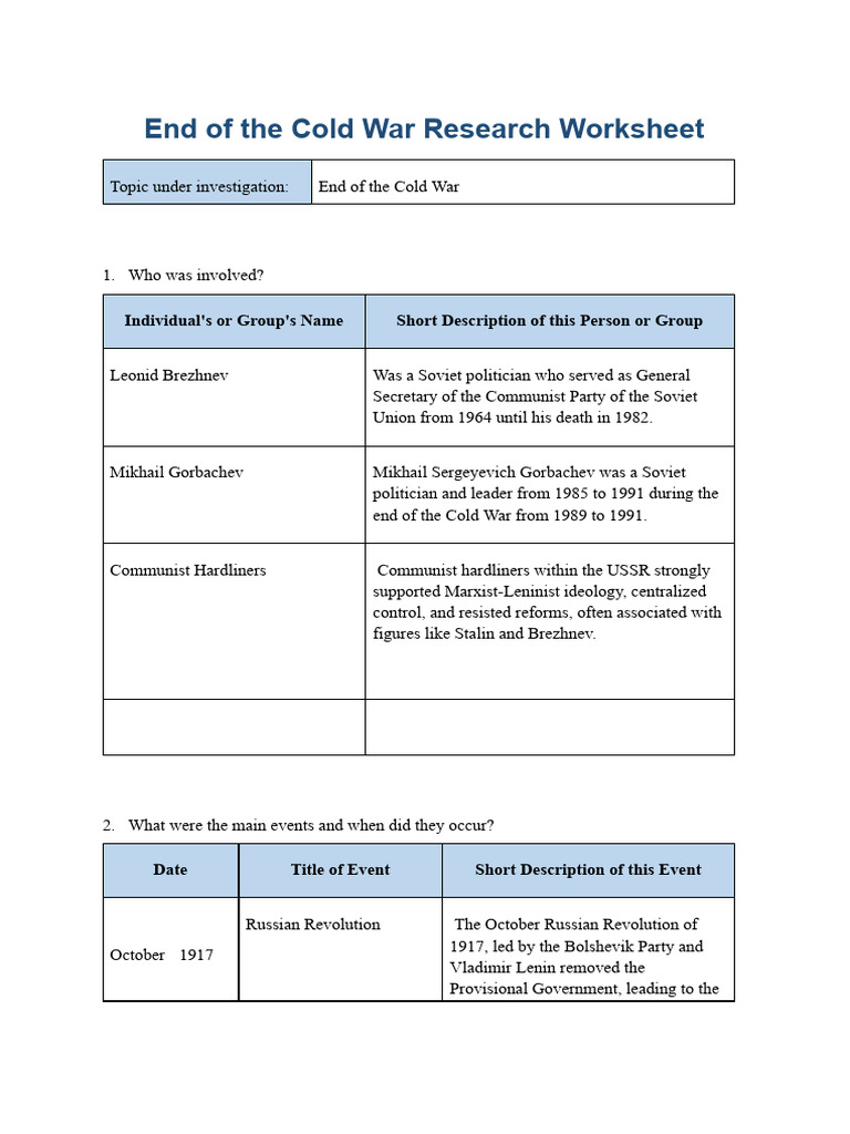 COLD WAR WORKSHEET | PDF | Soviet Union | World Politics