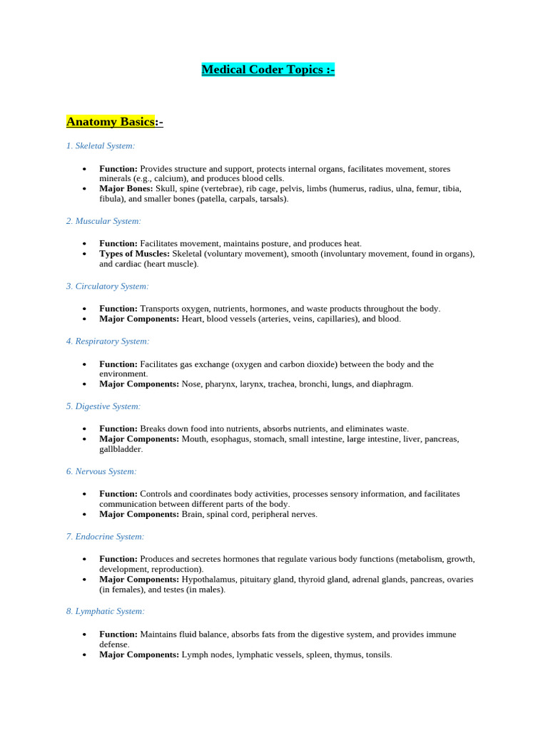 Anatomy and Physiology for Medical Coding | PDF | Human Body ...