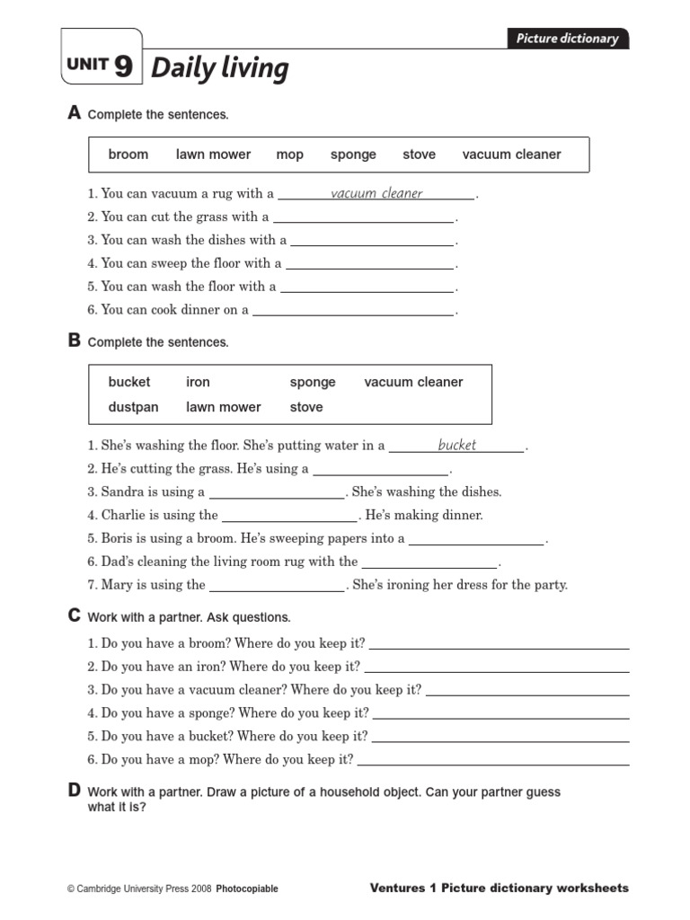 Picture Dictionary Worksheet - Unit 9 | PDF
