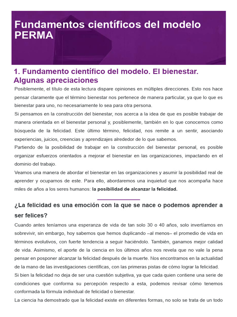 Módulo2 Modelo PERMA | PDF | Felicidad | Bienestar