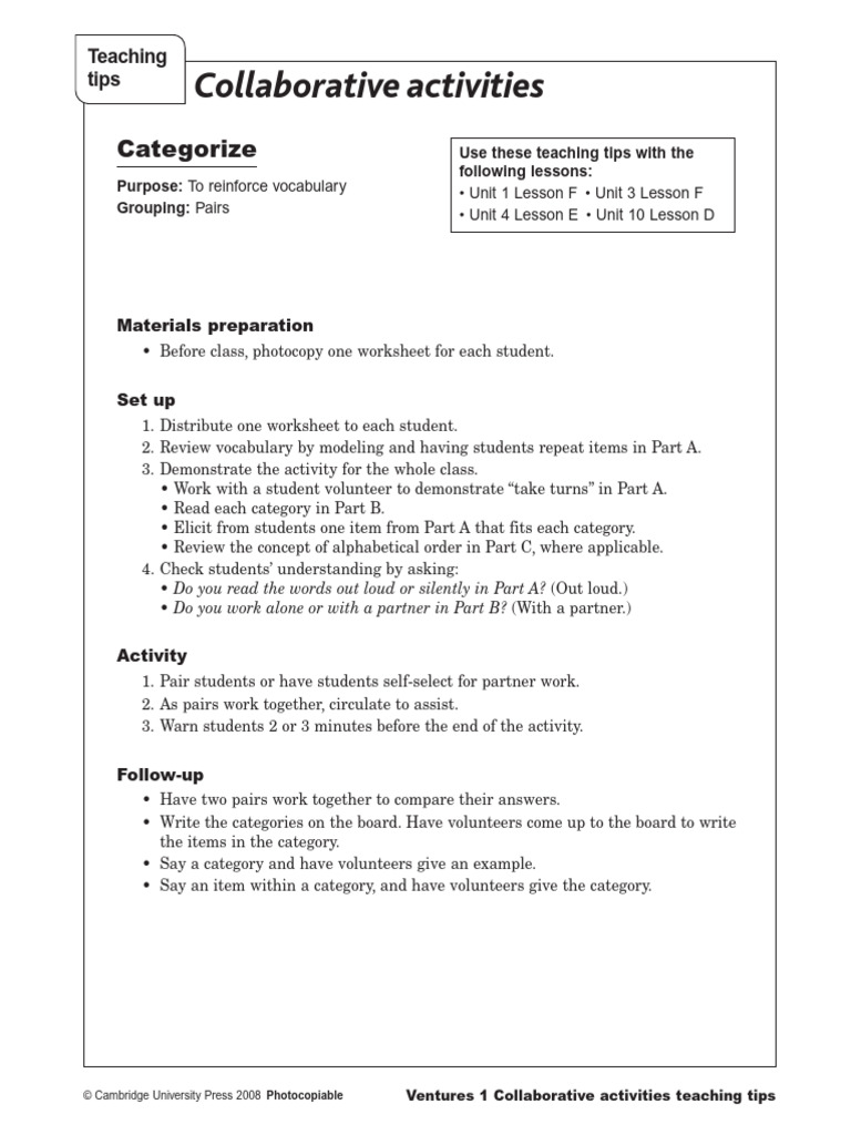 Collaborative Activity Teaching Tip - Categorizing | PDF