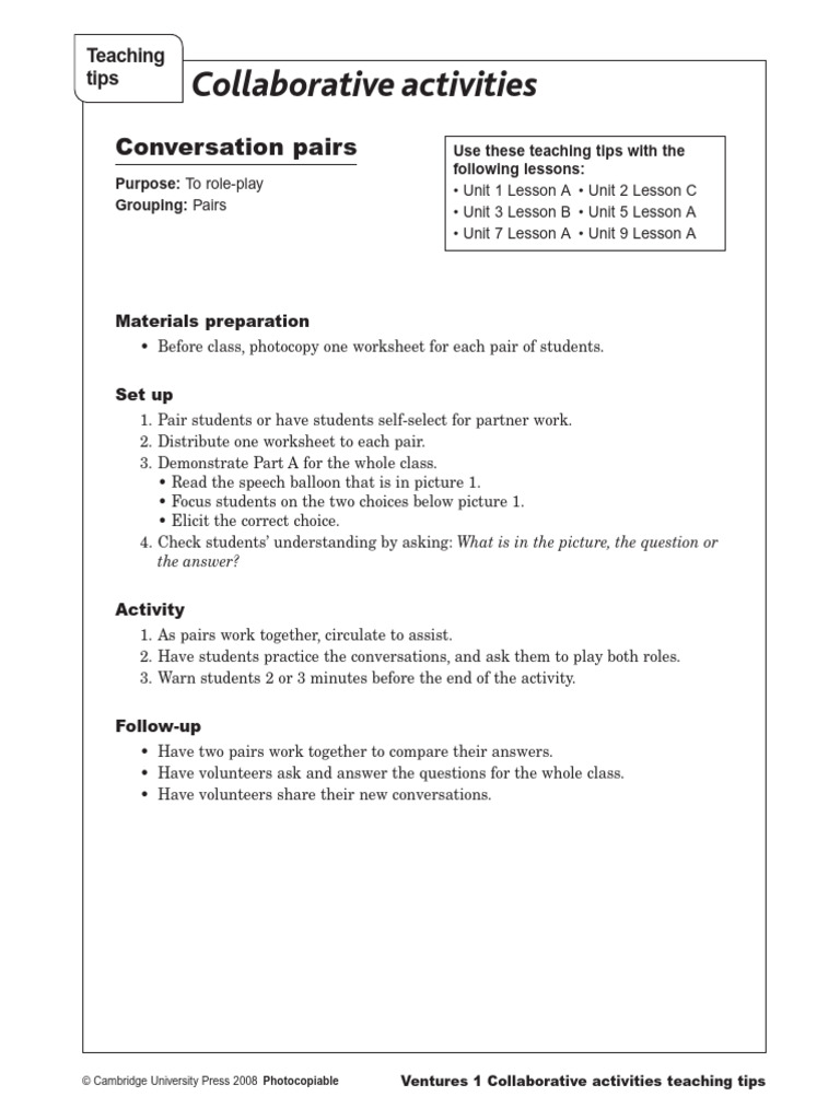 Collaborative Activity Teaching Tip - Conversation Pairs | PDF