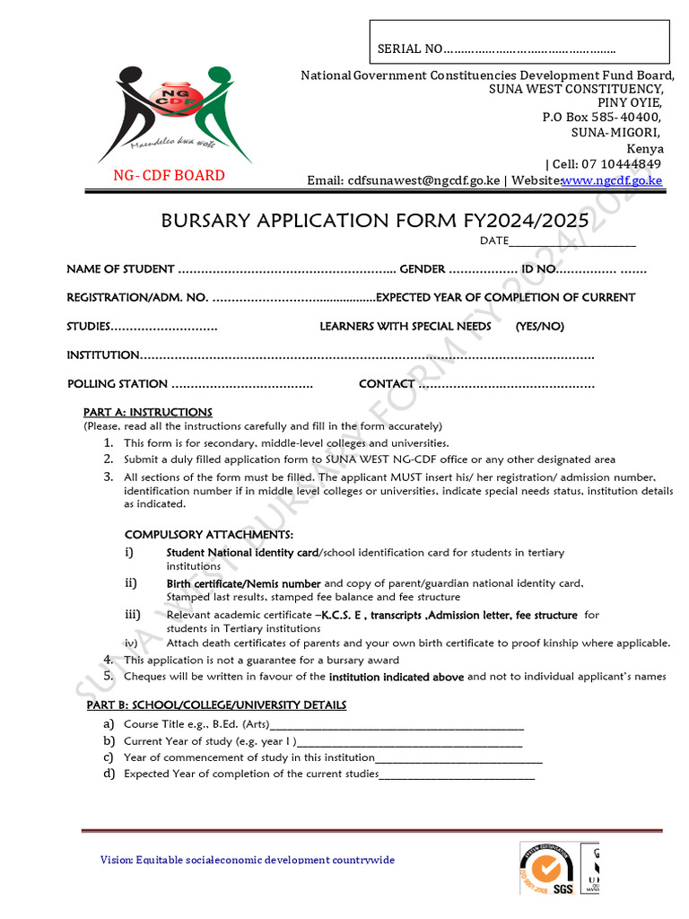 Suna West Bursary Form 2024-25. | PDF
