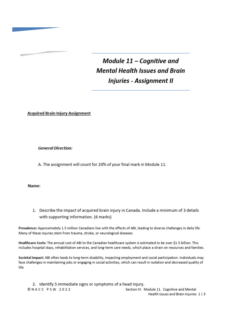 Module 11 assignment-II PSW | PDF | Traumatic Brain Injury | Physical ... Module 11 assignment-II PSW | PDF | Traumatic Brain Injury | Physical ...
