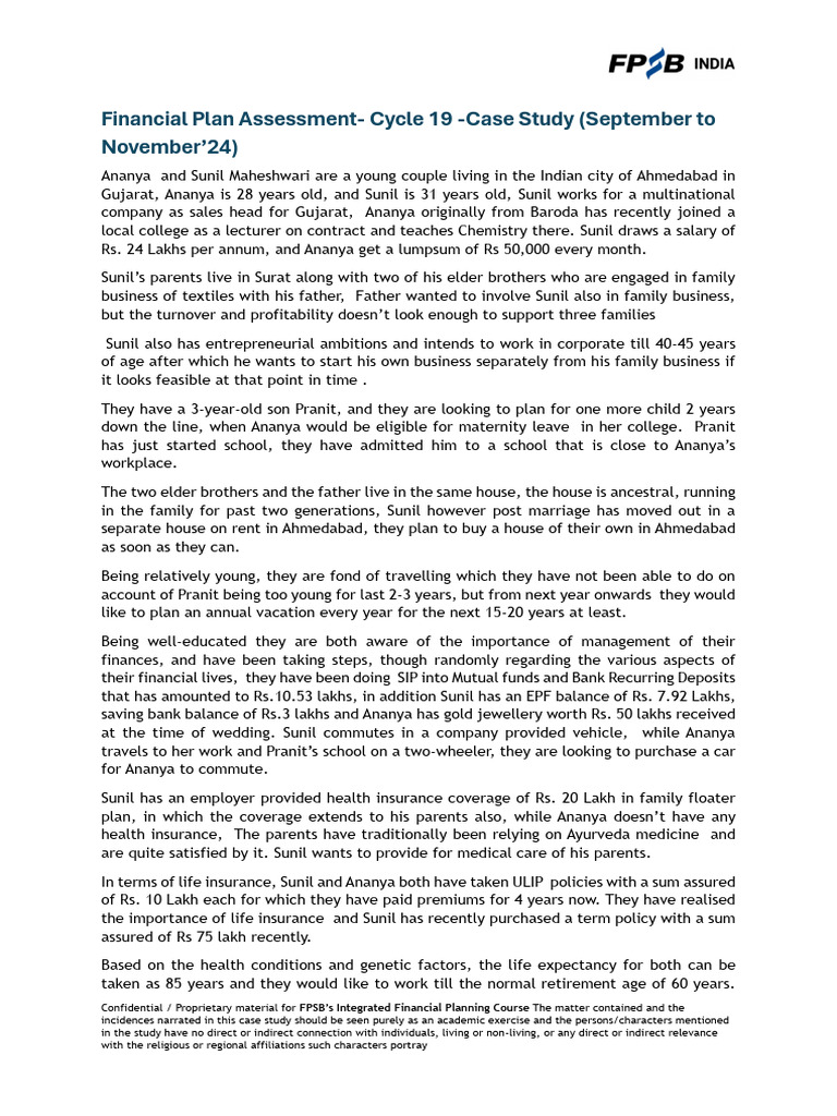 Case Study FPA Cycle 19 Sep Nov'24 | PDF | Insurance | Life Insurance