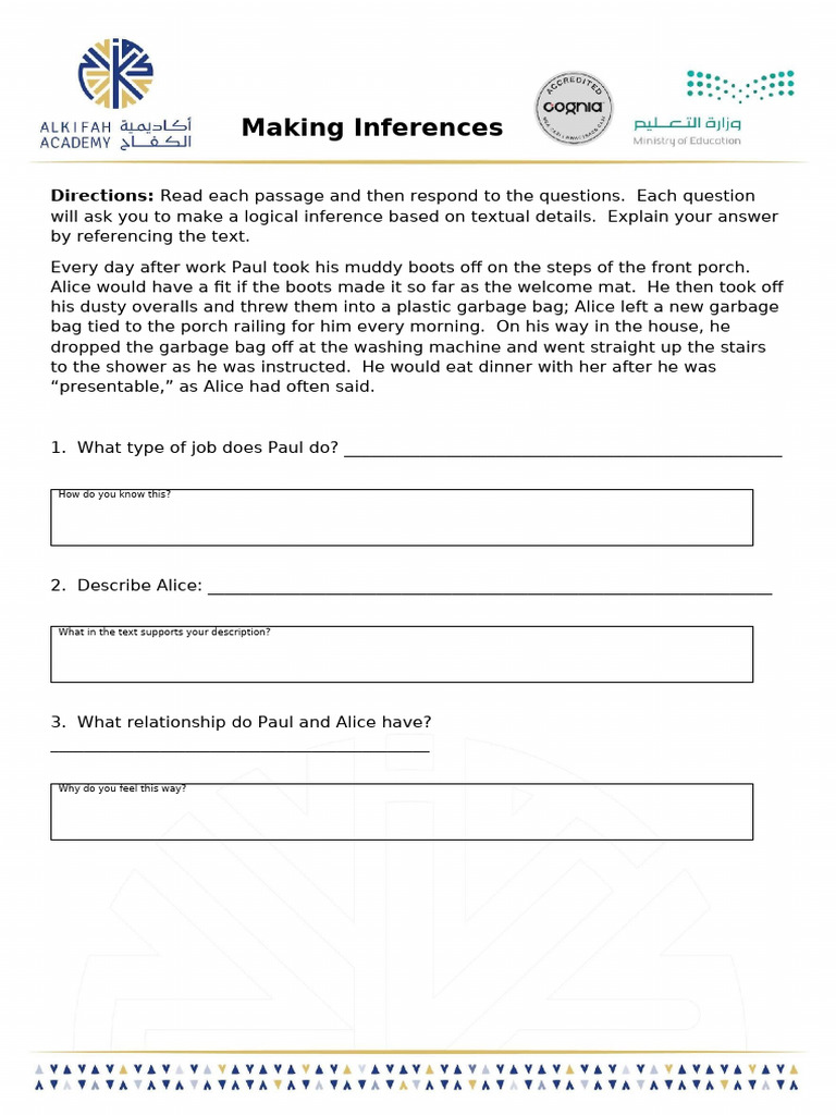 Inference Questions for Reading Comprehension | PDF