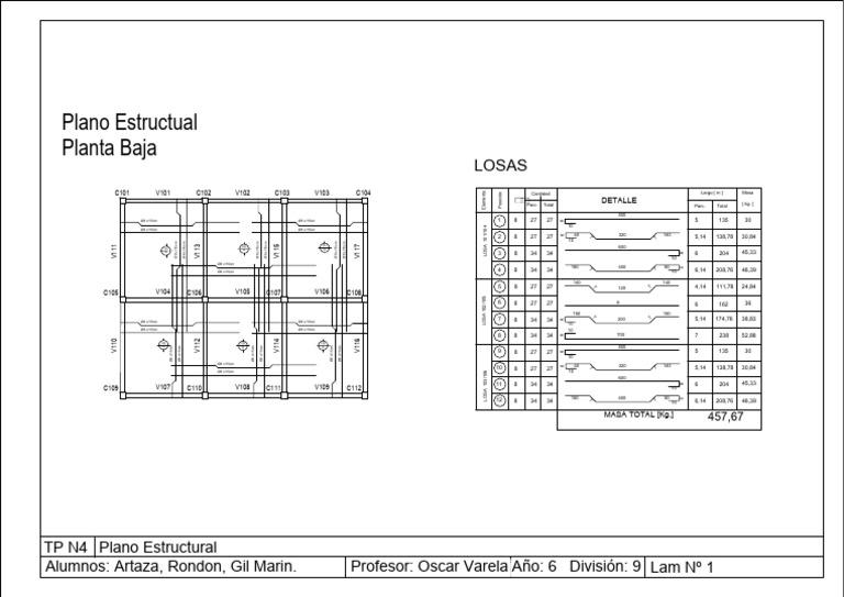Planta estructural y planilla | PDF