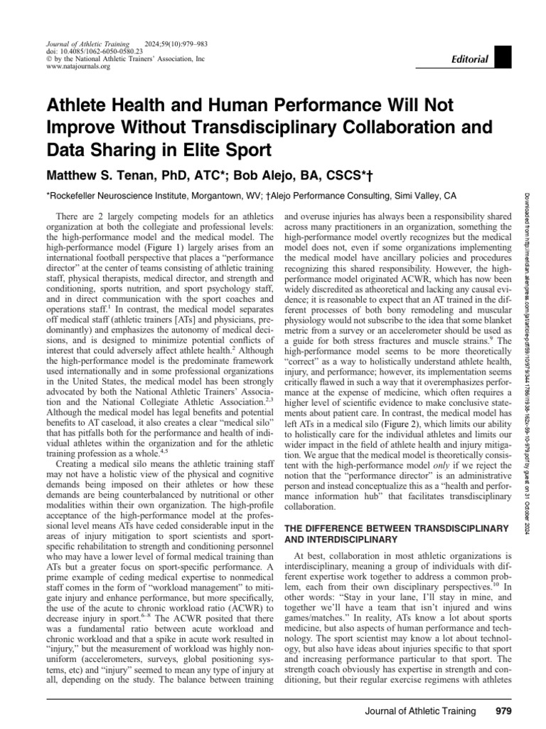 Athlete Health and Human Performance Will Not Improve Without ...