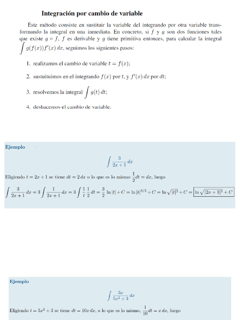 Fórmulas Básicas - Cambio de Variable | PDF