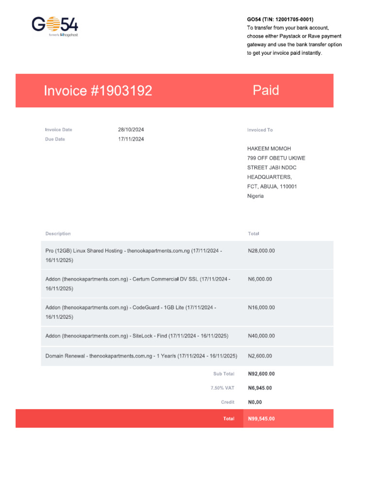 Hosting Invice | PDF
