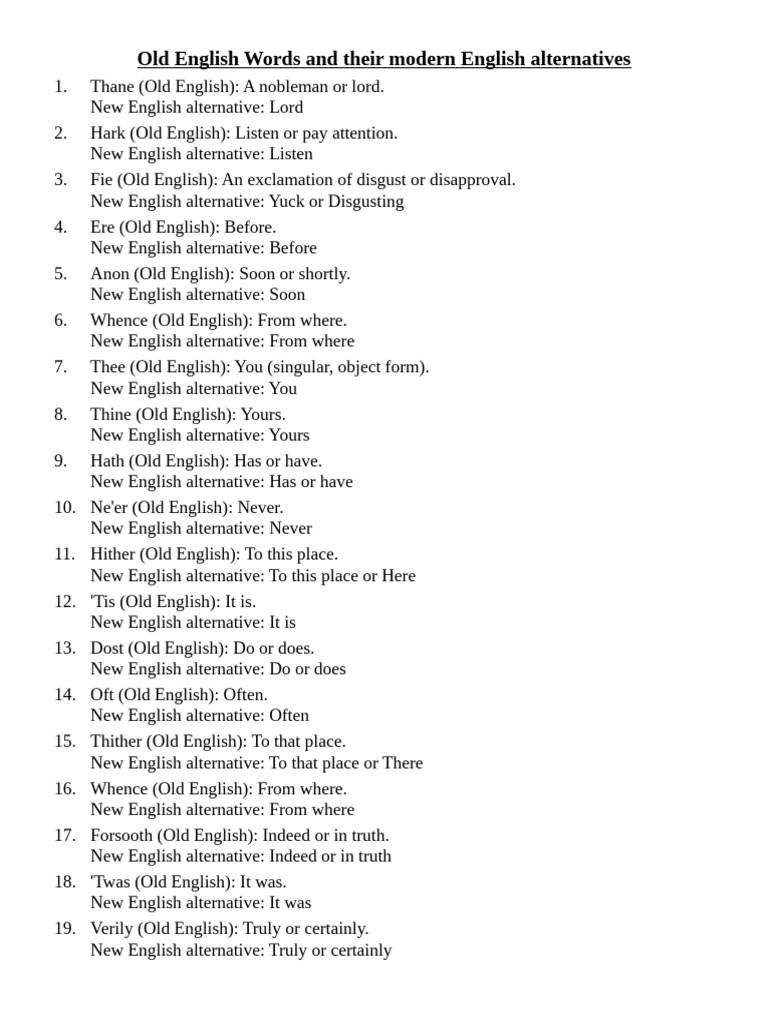 Old English Words Translated to Modern English | PDF
