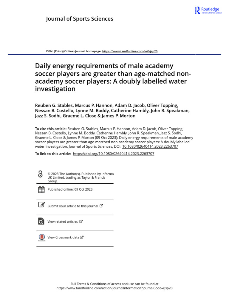Daily Energy Requirements of Male Academy Soccer Players Are Greater ...