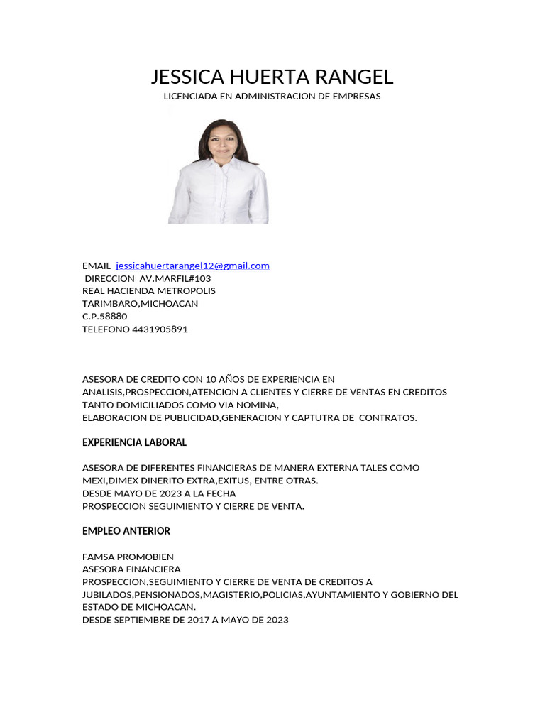 Asesora de Crédito con 10 Años de Experiencia | PDF