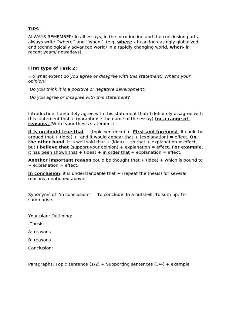 IELTS WRITING Task 2 - What To Write Tips | PDF | Argument | Reason