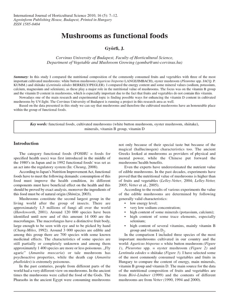 Mushrooms As Functional Foods | PDF | Mushroom | Edible Mushroom