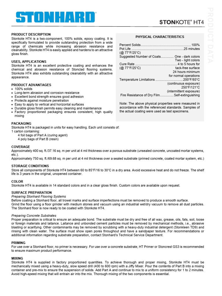 Stonkote HT4 Product Data - en - US | PDF | Coating | Concrete