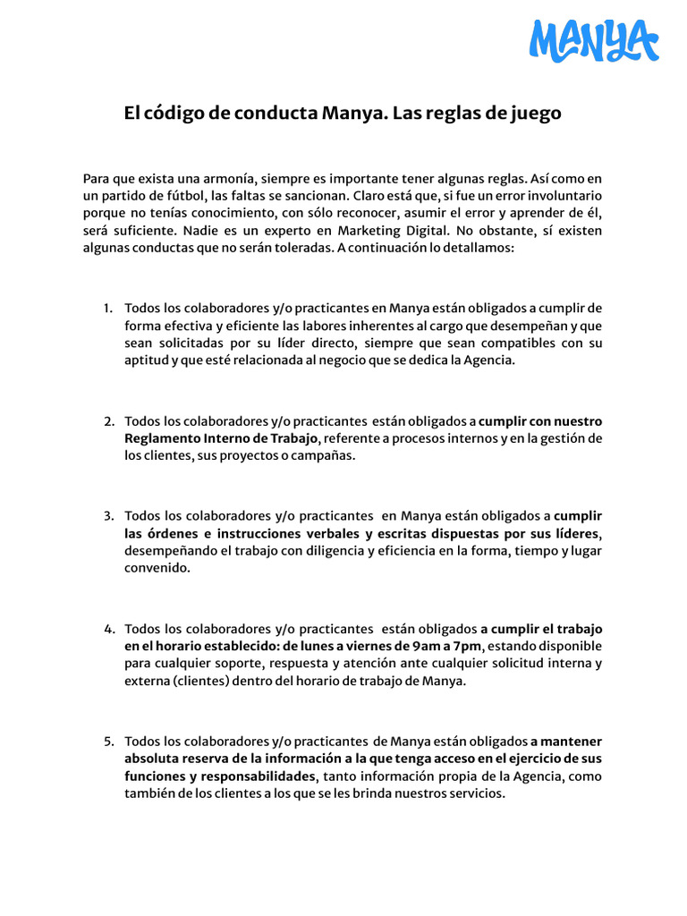 El Código de Conducta de Manya | PDF | Comportamiento
