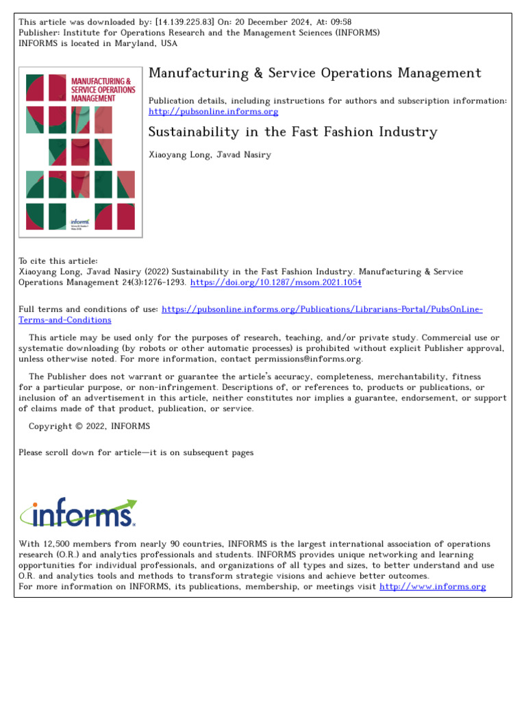 Long Nasiry 2022 Sustainability in The Fast Fashion Industry | PDF ...