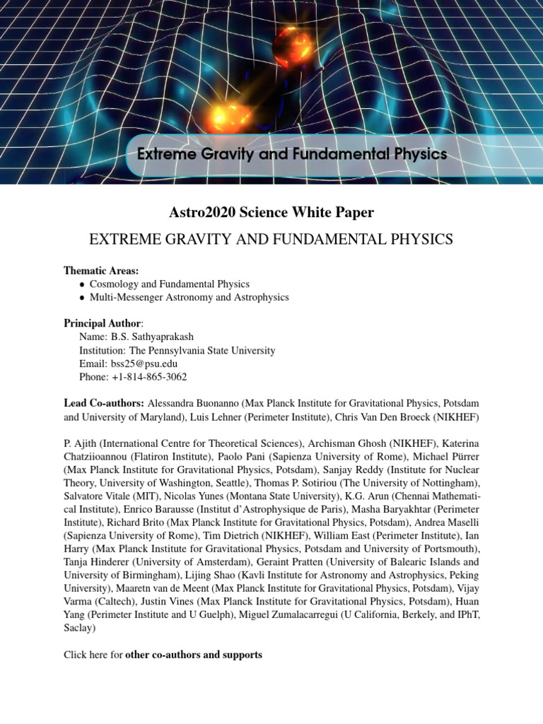 Extreme Gravity and Fundamental Physics | PDF | Gravitational Wave ...