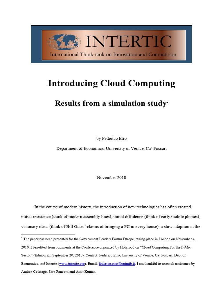 Federico Etro - Cloud Computing Economics - Results of Simulation Study | PDF | Software As A ...