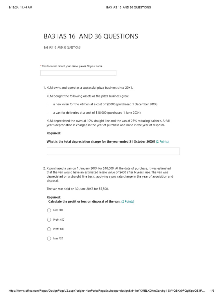 Ba3 Ias 16 and 36 Questions | PDF | Depreciation | Book Value