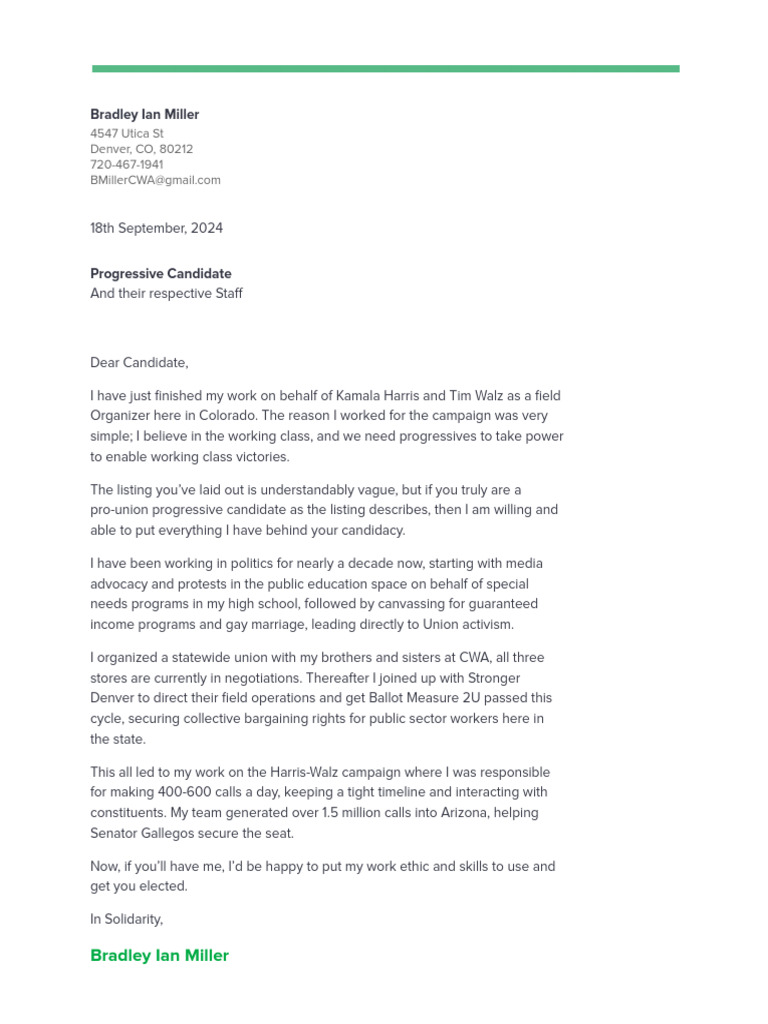 Letter For Progressive Candidate | PDF