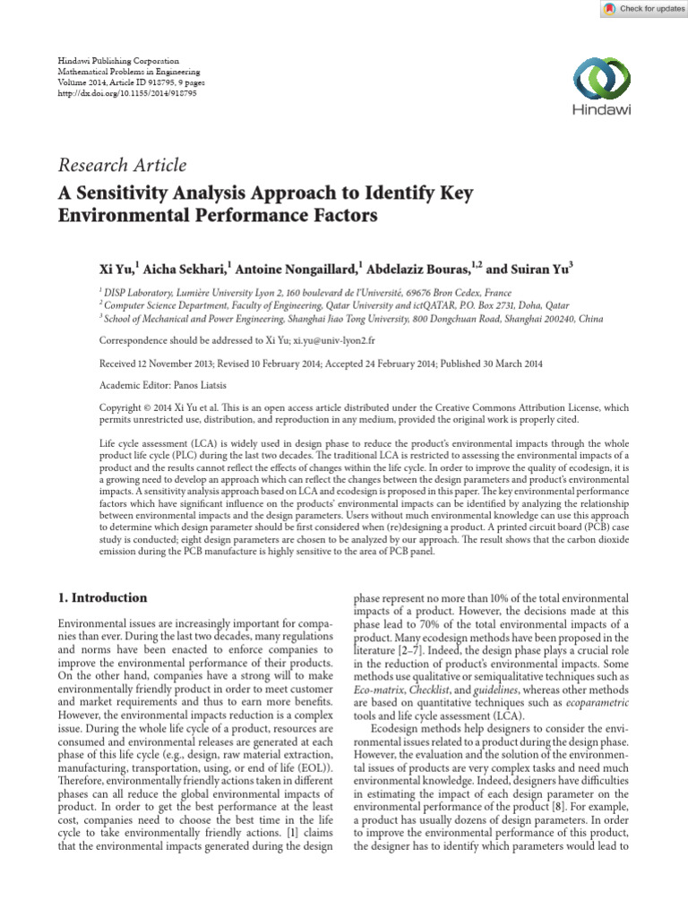Mathematical Problems in Engineering - 2014 - Yu - A Sensitivity ...